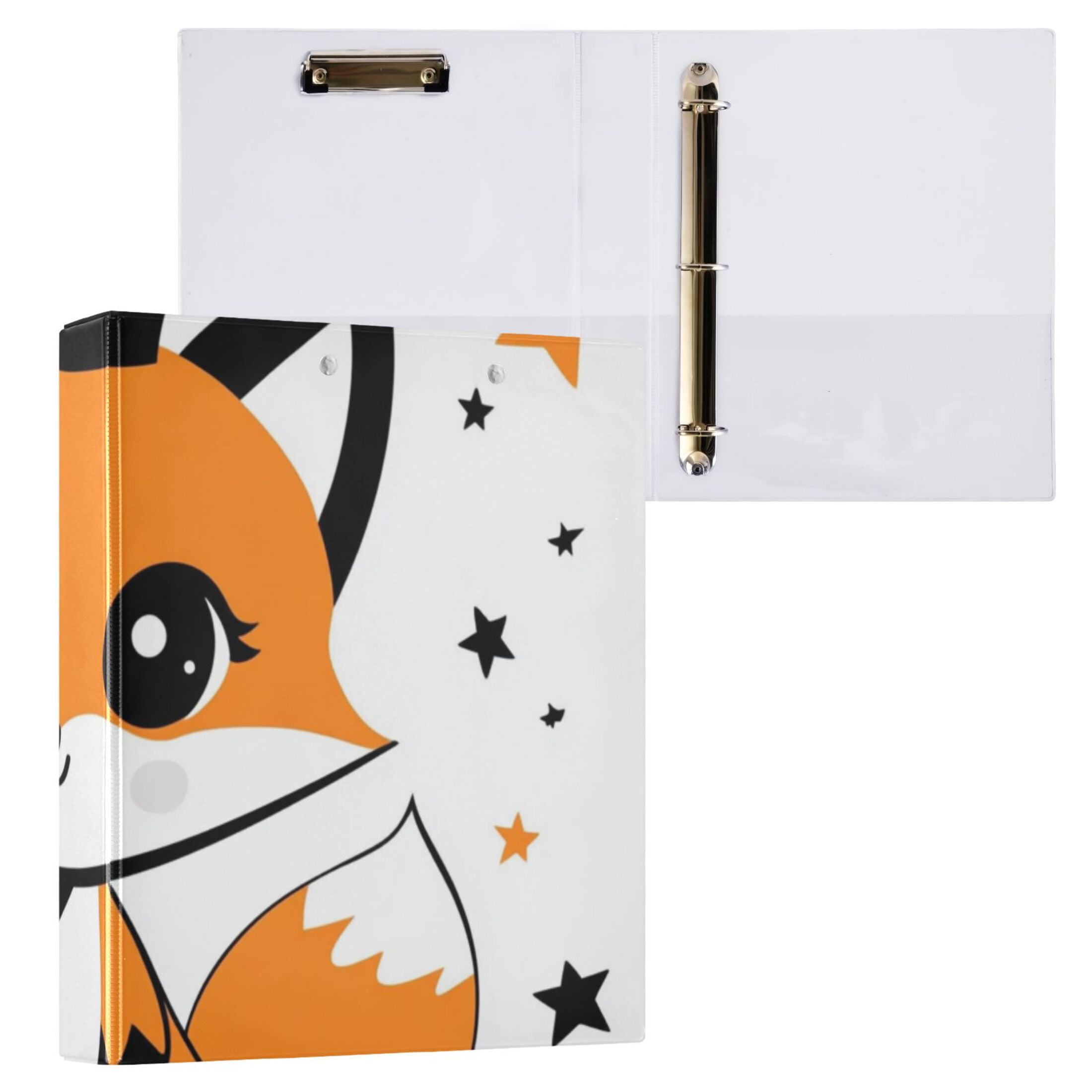 Cute Fox with Crown Stars Round Ring Binder 3 Rings 1.5" Capacity File ...