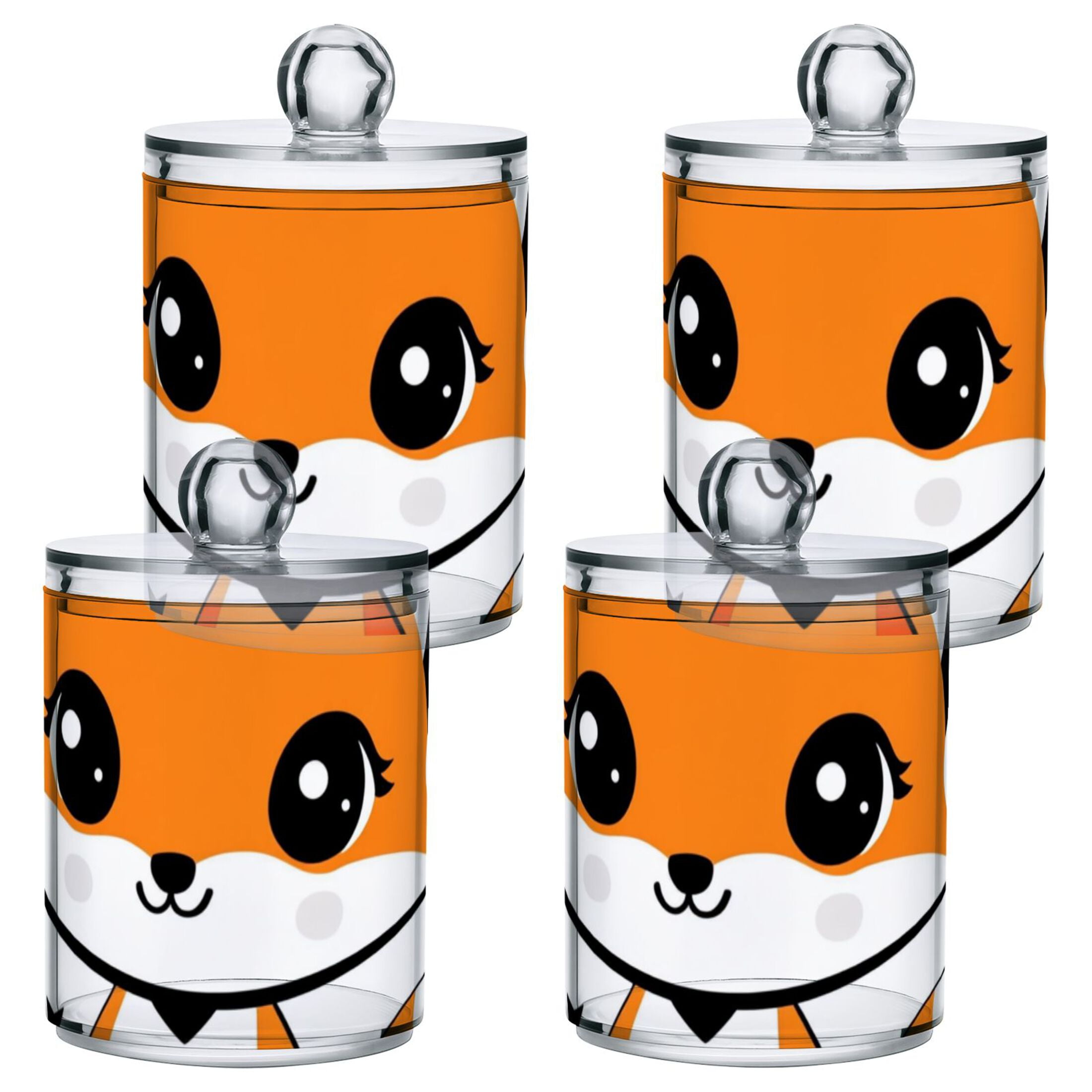 Cute Fox with Crown Stars Translucent Plastic Cans Storage Canisters ...