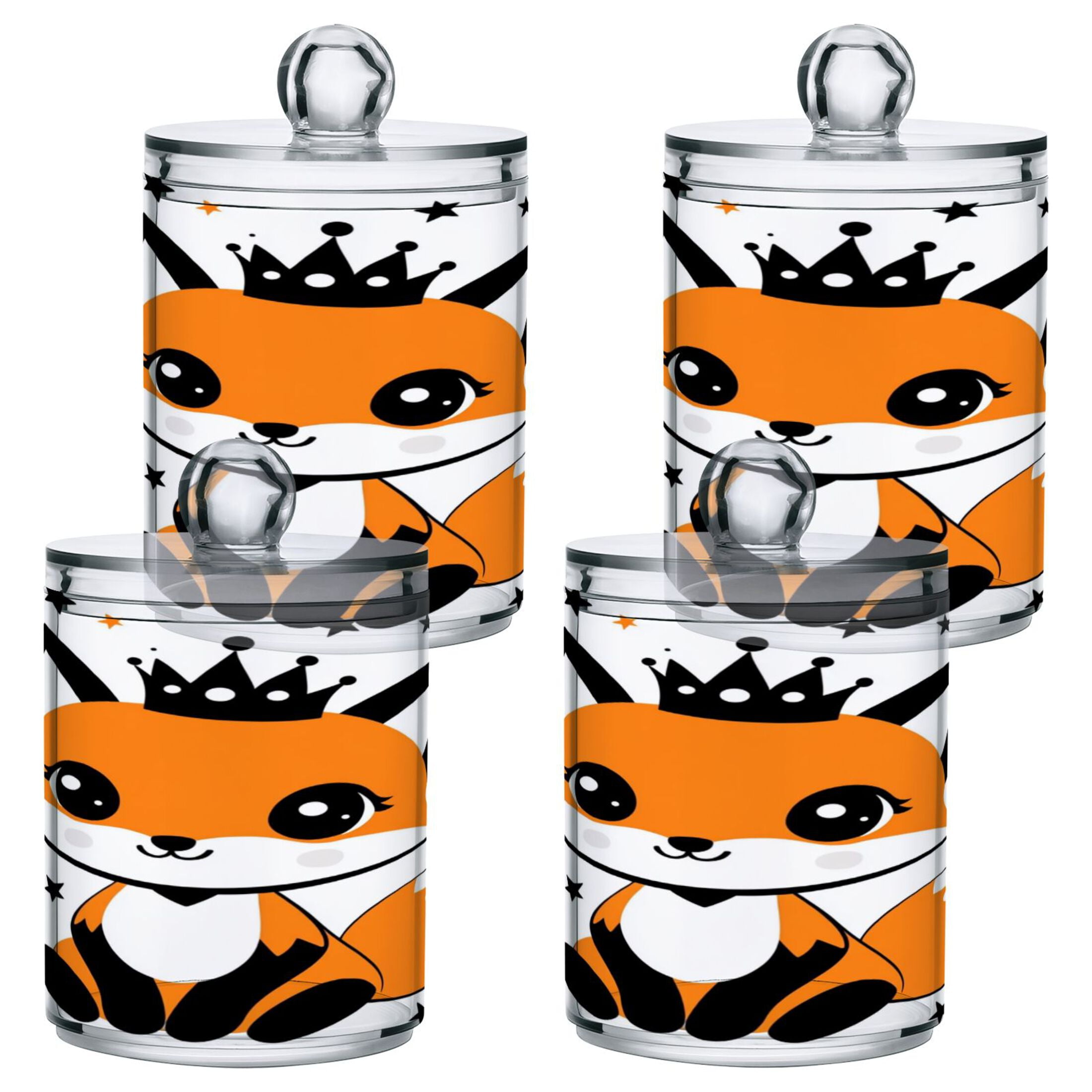 Cute Fox with Crown Stars Translucent Plastic Cans Storage Canisters ...