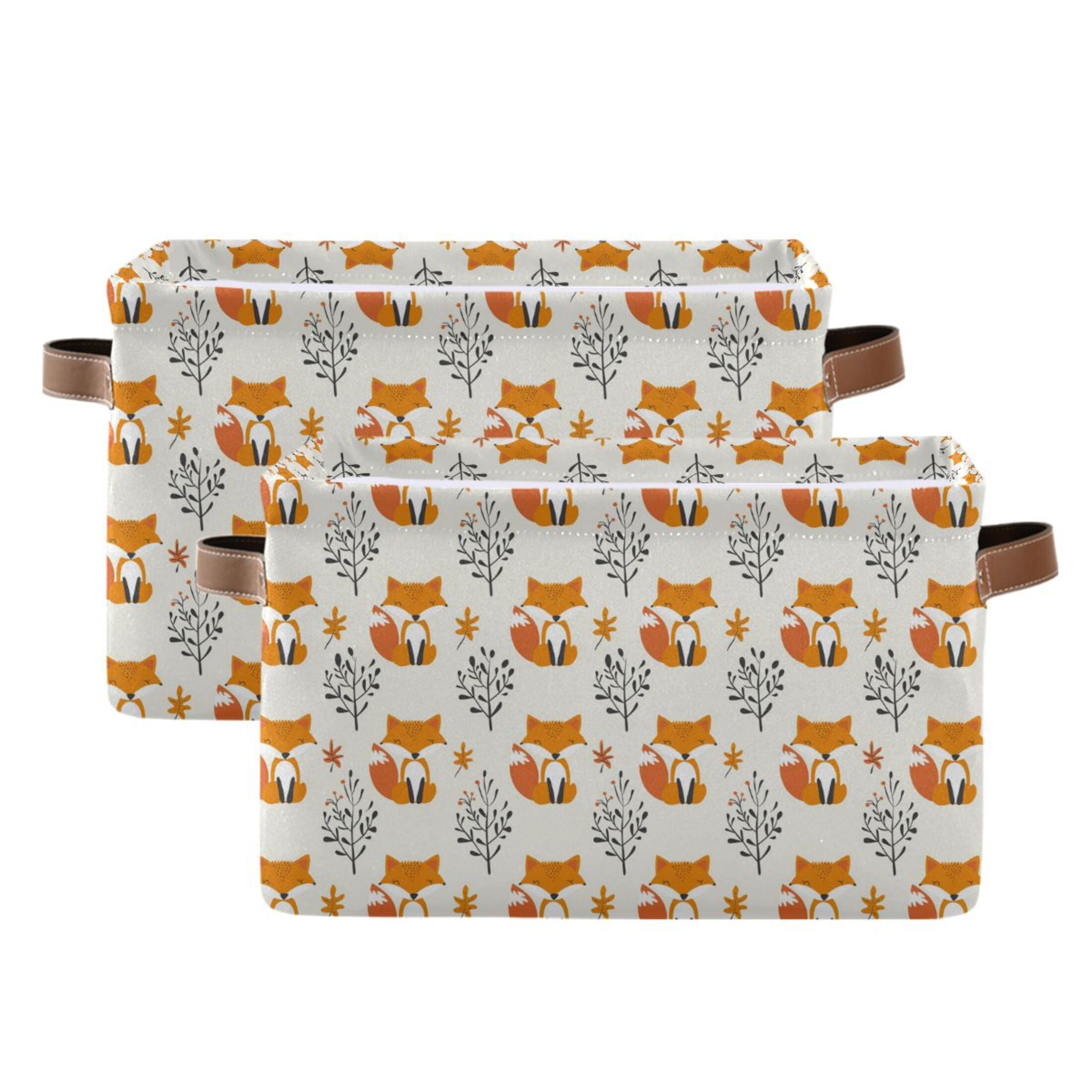 Cute Fox with Fall Plant Storage Bins with Handle Fabric Organizer ...