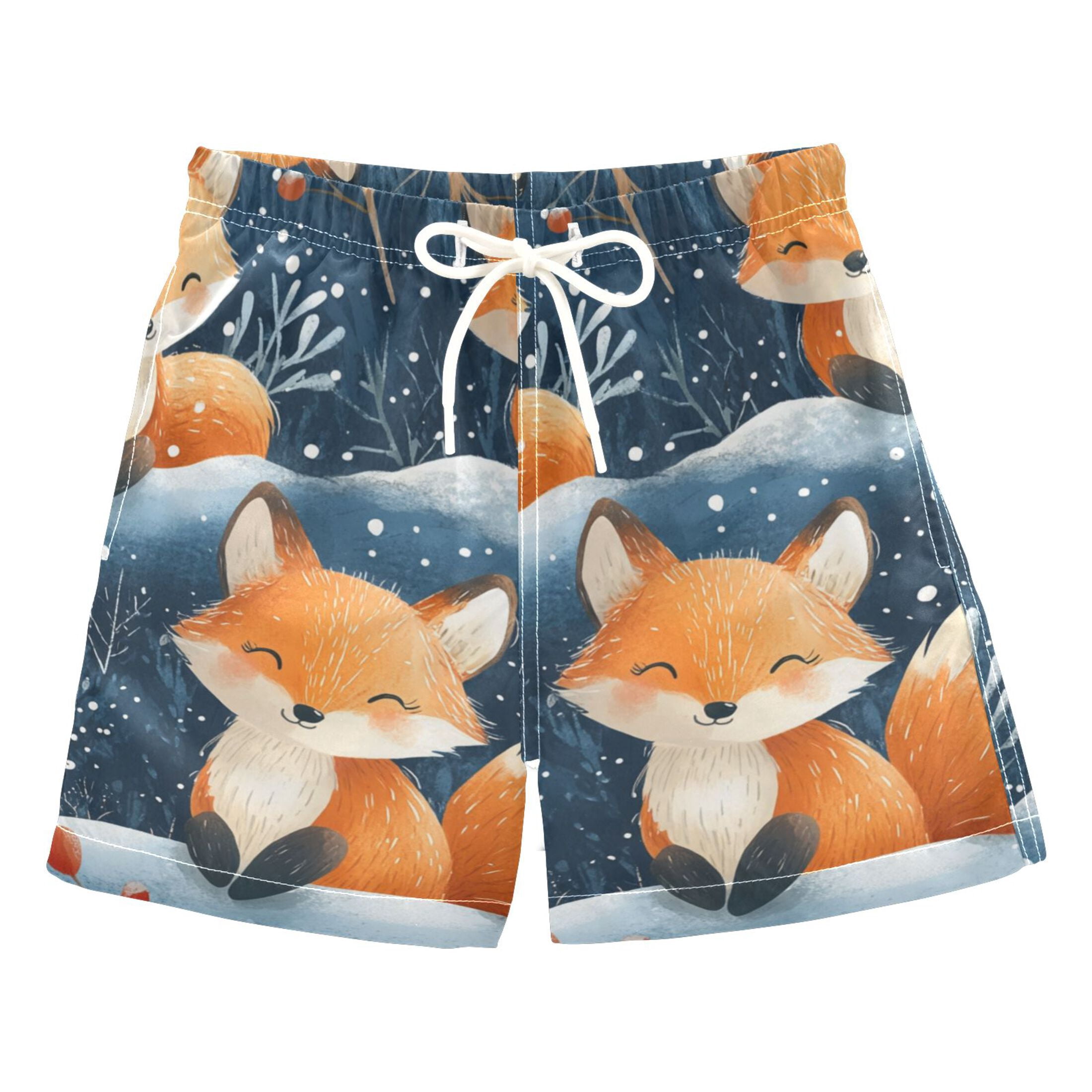 Cute Foxes in Winter Leaves Snow Boys' Swim Trunks Board Shorts Beach ...
