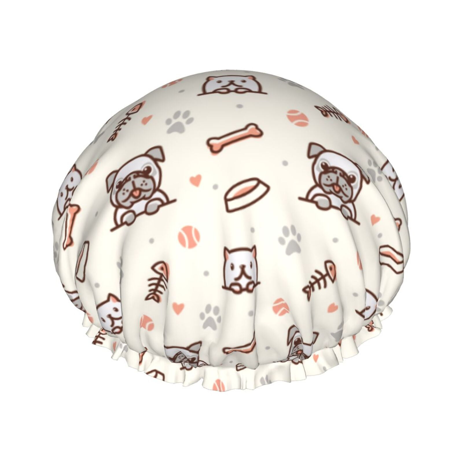 Cute French Bulldog Cat Bones Shower Cap, Reusable Bath Hair Hat for ...