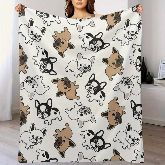 Cute French Bulldog Flannel Blanket, Cartoon Dog Print All-Season Cozy ...