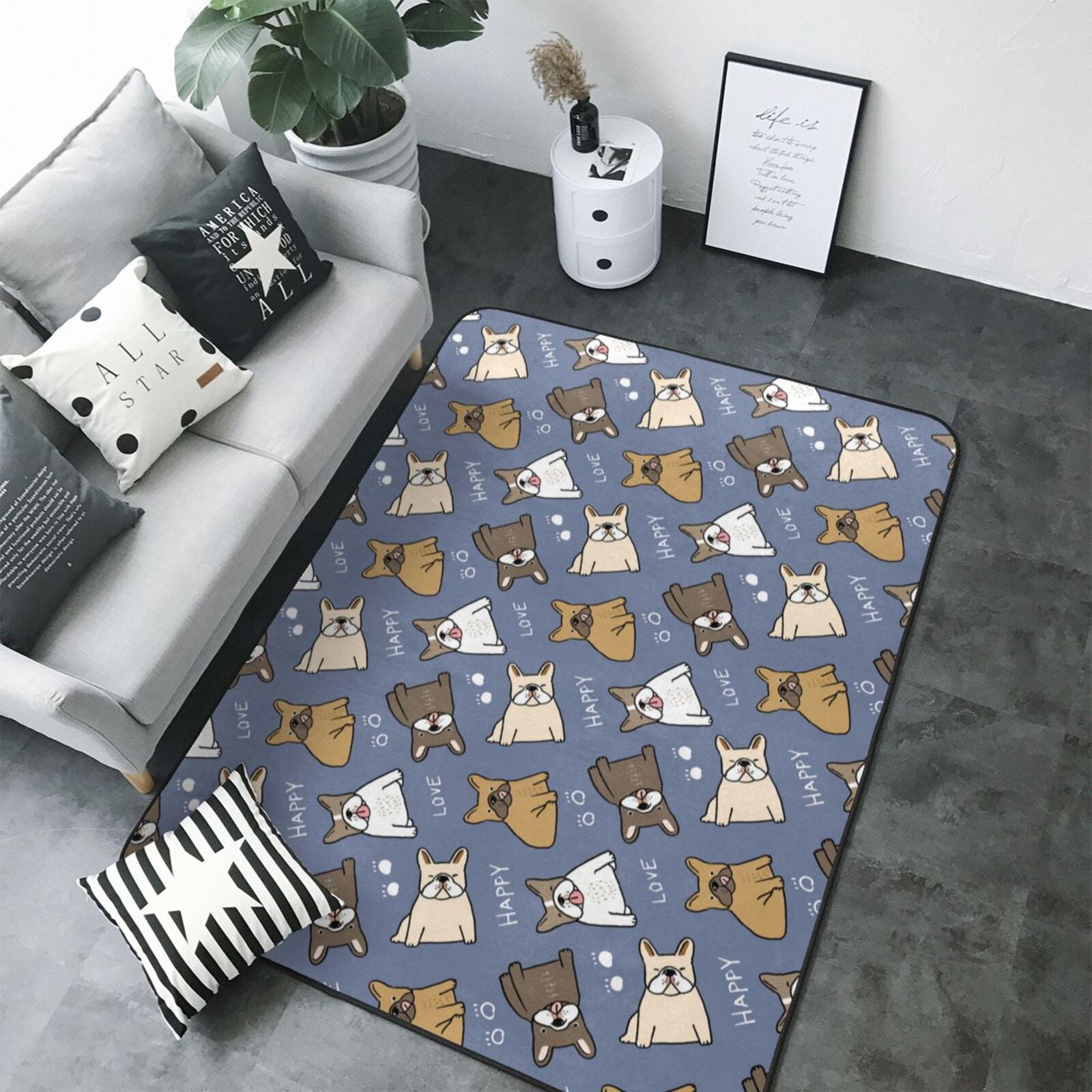 Cute French Bulldog Funny Happy Area Rugs for Living Room Bedroom, 5x7 ...