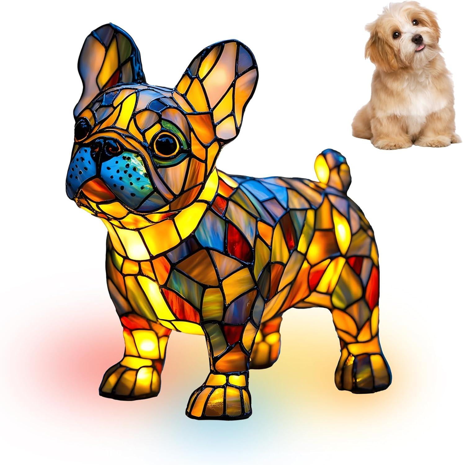 Cute French Bulldog LED night light, vintage pet-themed resin lamp ...