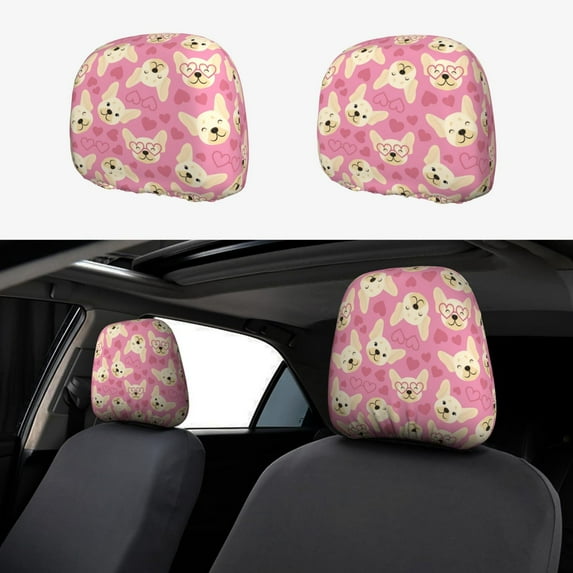 Cute French Bulldog Love Glasses Headrest Cover for Cars, 2Pack Car ...