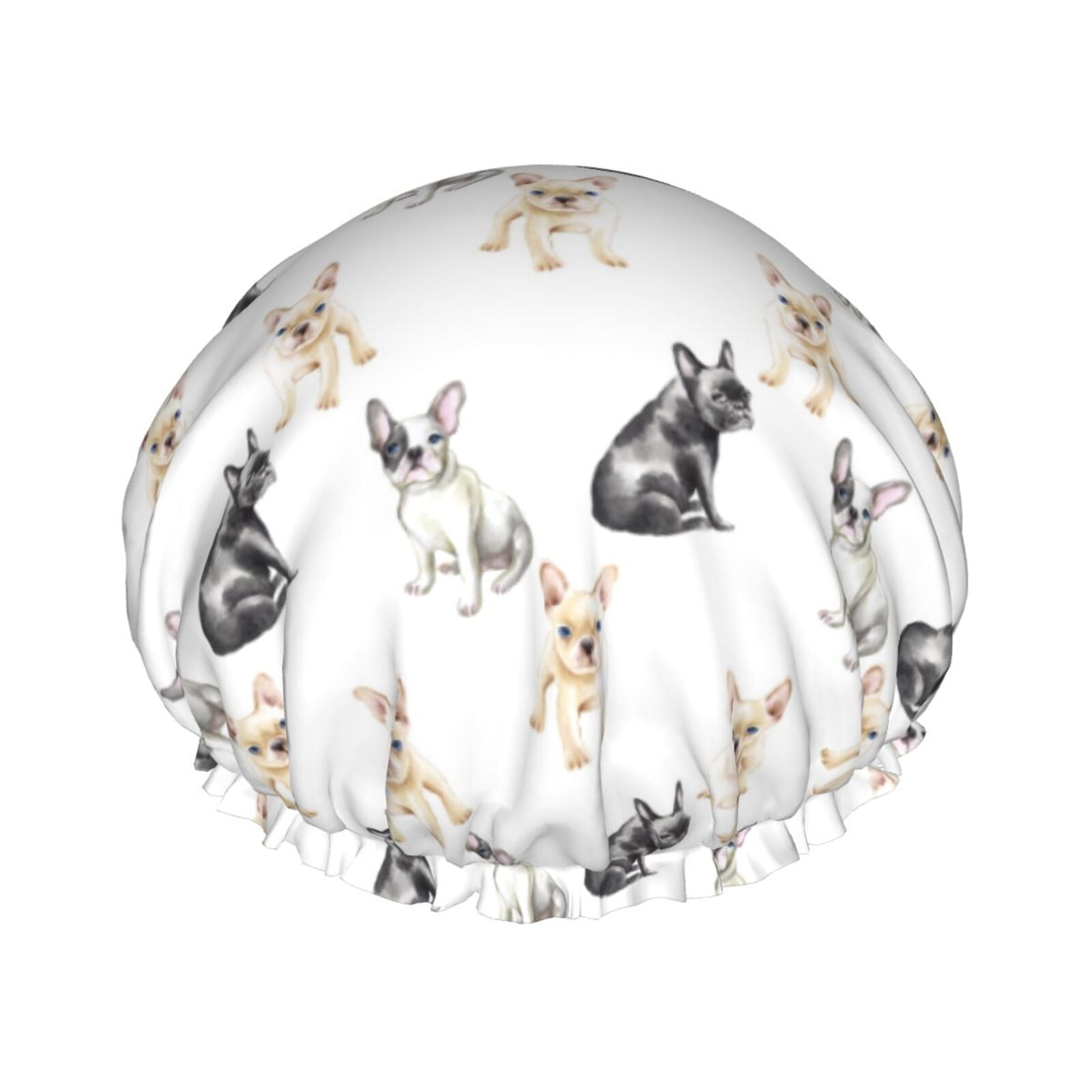 Cute French Bulldog Multicolor Shower Cap for Women, Double Waterproof ...