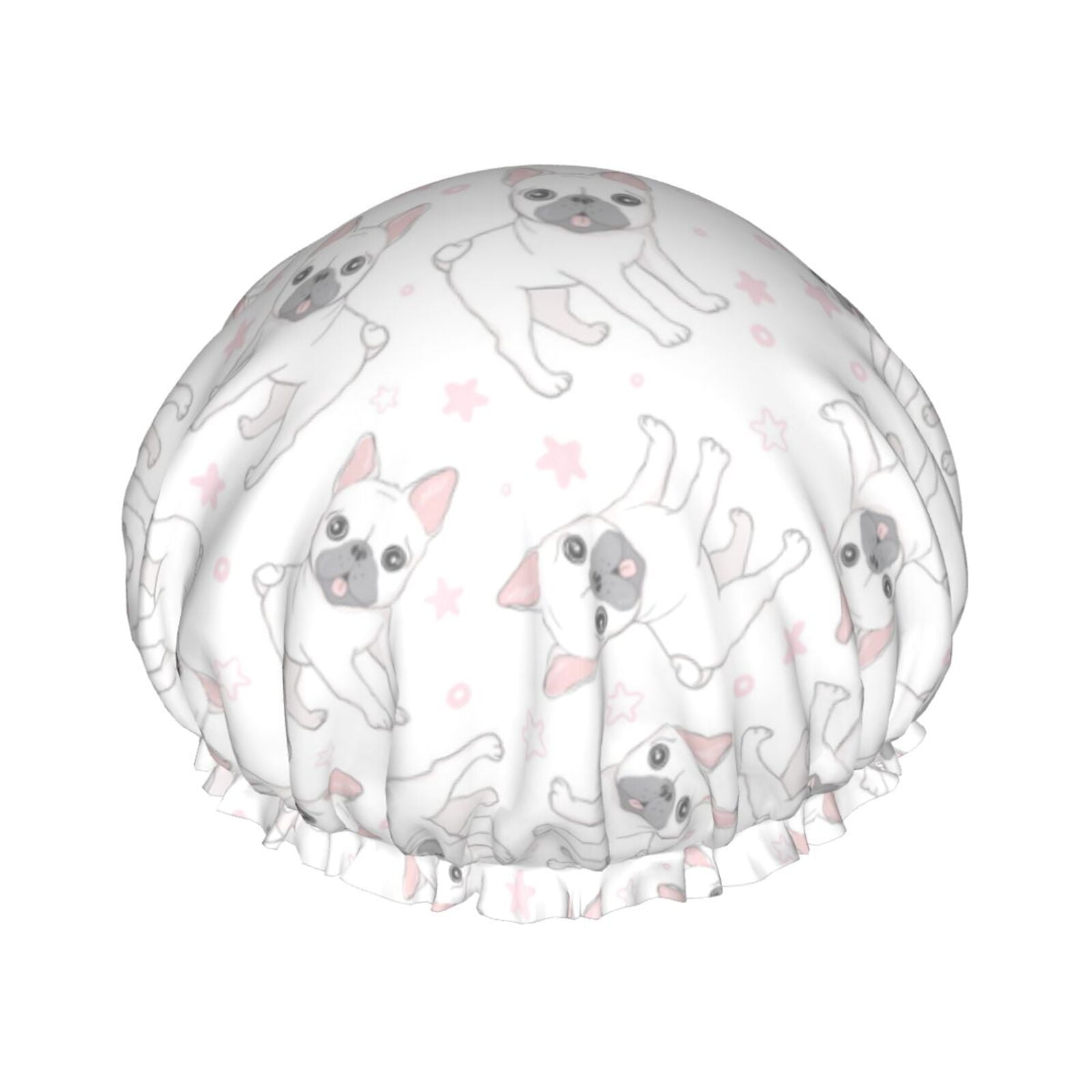 Cute French Bulldog Pink Star Shower Cap, Reusable Bath Hair Hat for ...