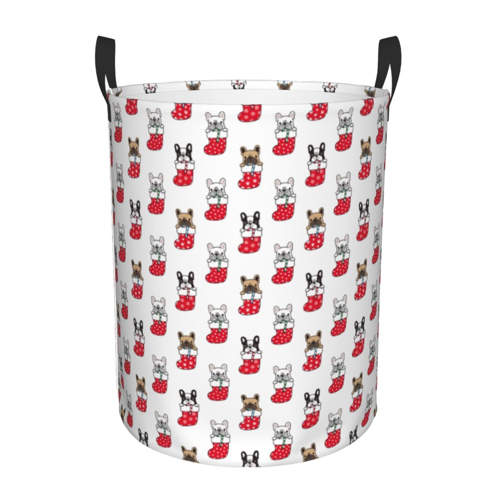 Cute French Bulldog Red Socks Round Laundry Basket, Laundry Hamper with ...