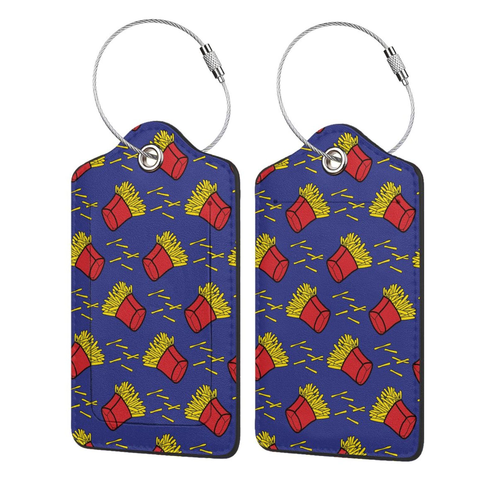 Cute French Fries Pattern Luggage Tags for Suitcase PU Privacy Cover ID ...