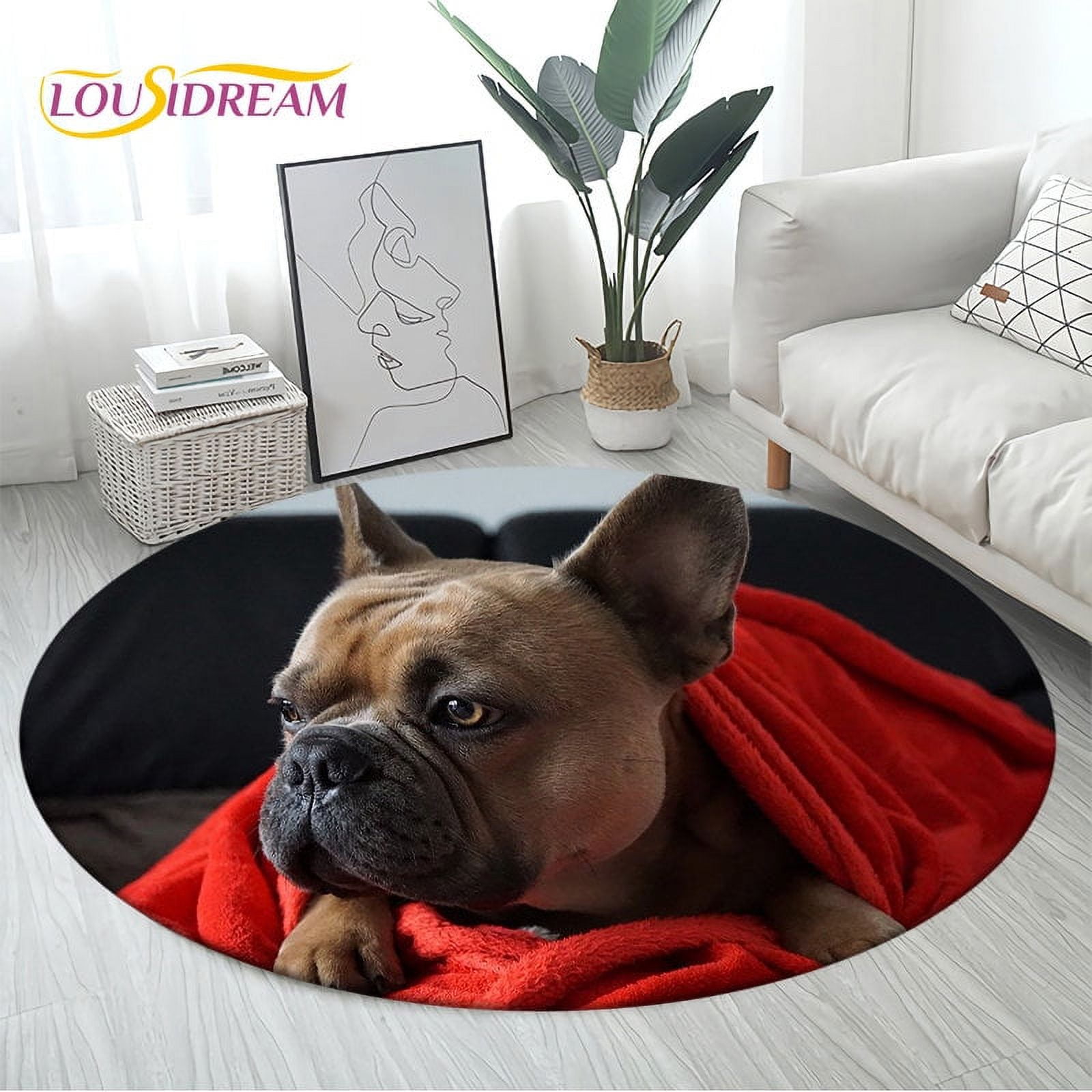 Cute French Pit Bull Dog Pet Pup Round Area Rug Carpet for Living Room ...