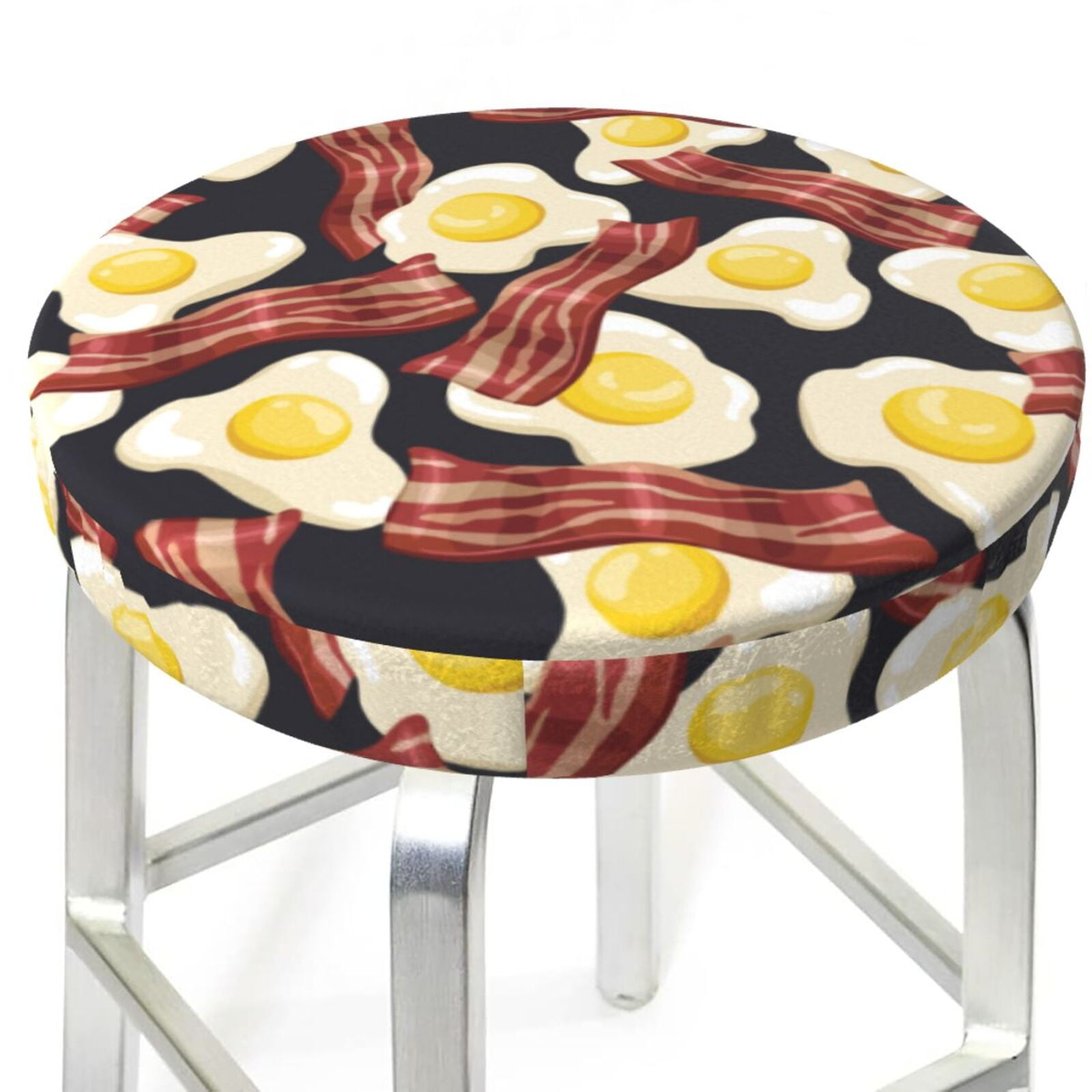 Cute Fried Egg Meat Bar Stool Covers - Stretch Round Seat Covers with ...
