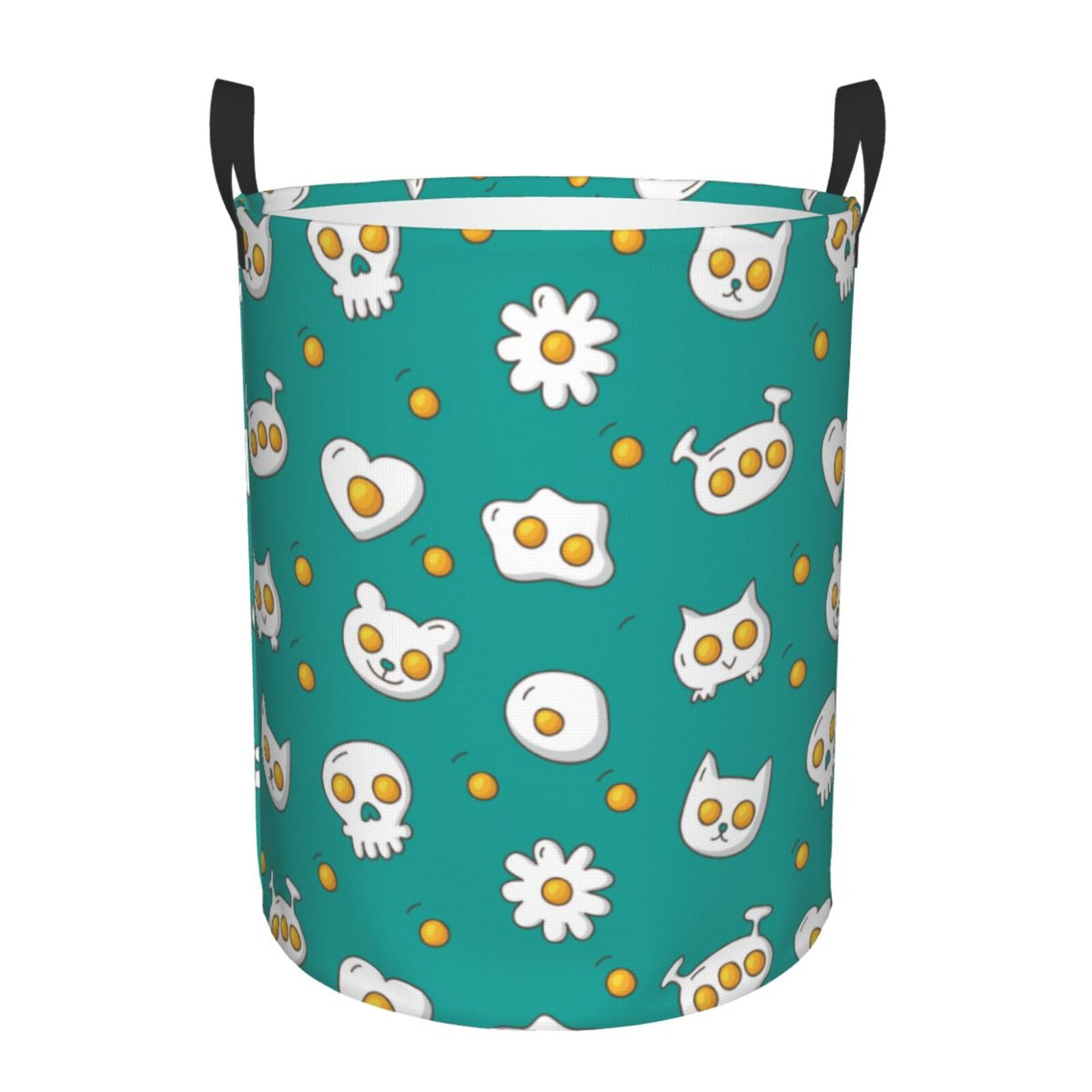 Cute Fried Egg Skull Round Laundry Basket, Laundry Hamper with Handle ...