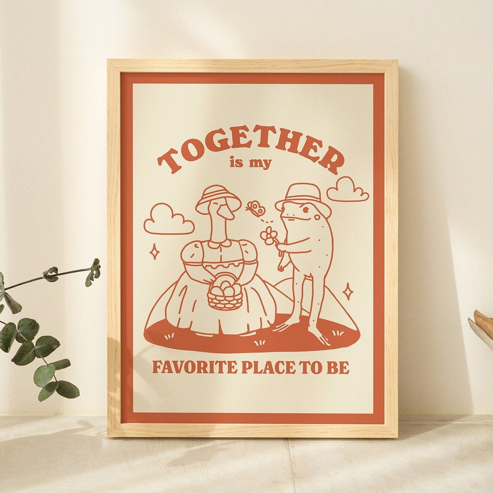 Cute Frog And Goose Print, Favourite Place Quote, Romantic Decor, Burnt ...