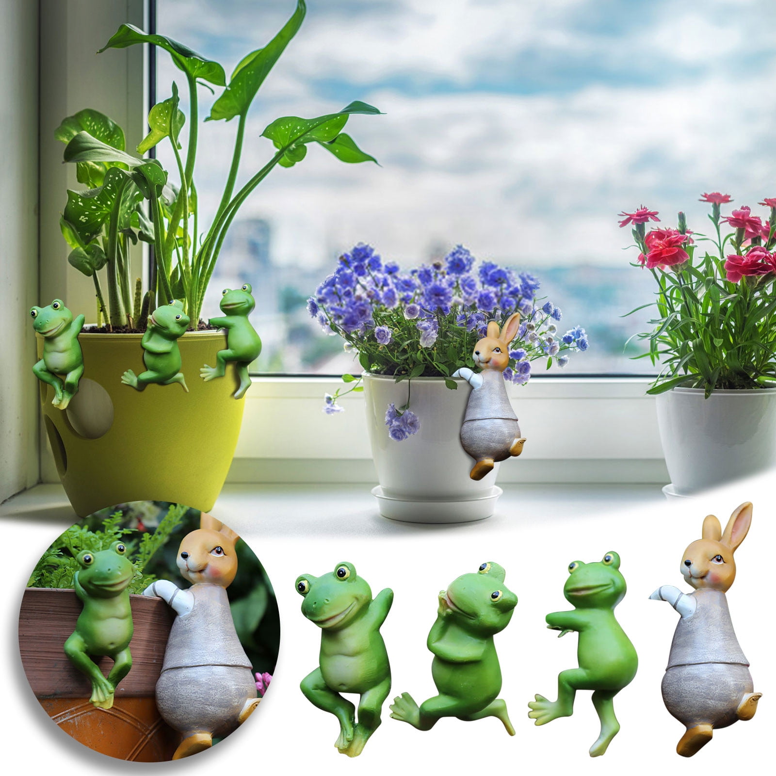 Cute Frog Animal Figurines Planter Pot Hanger Decorations, Outdoor ...