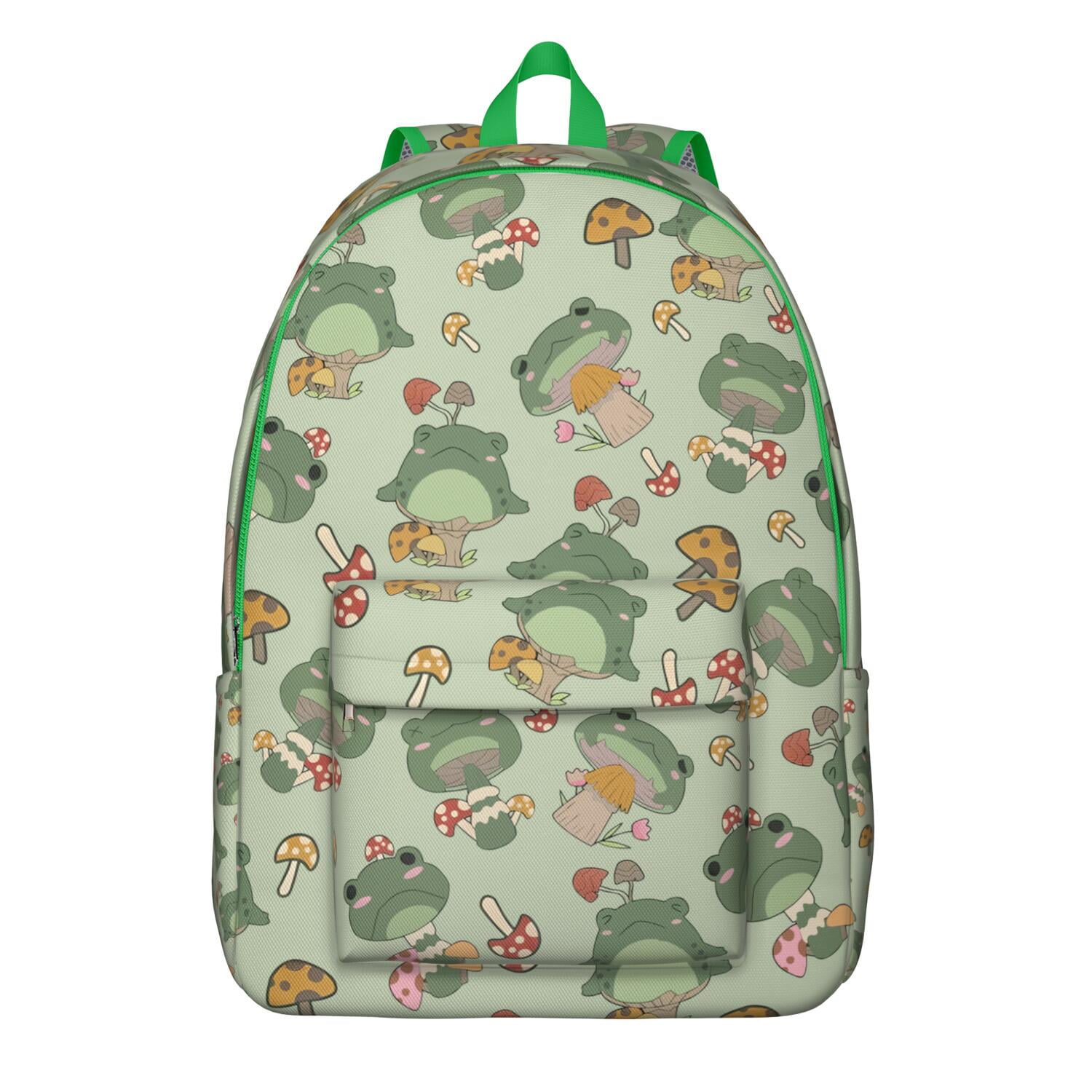 Cute Frog Backpack – Cartoon Green Frog Print Pattern Bookbag with ...