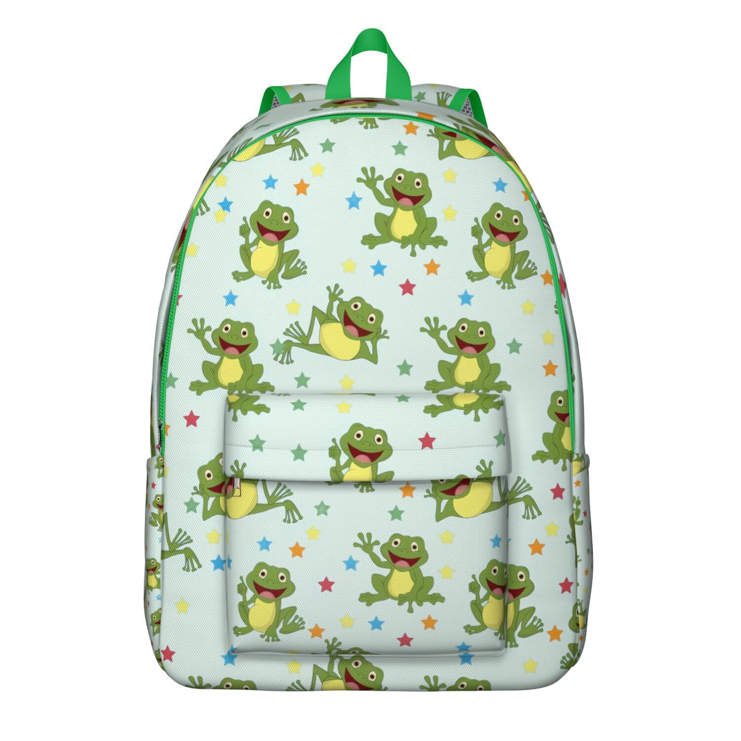 Cute Frog Backpack – Cartoon Green Frog Print Pattern Bookbag with ...