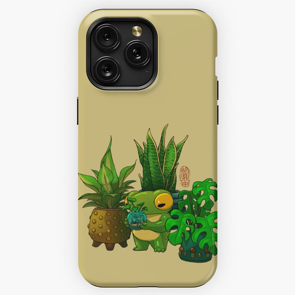 Cute Frog Caring Plants Tadpole Asian Art iPhone Case 17 16 15 14 13 12 ...