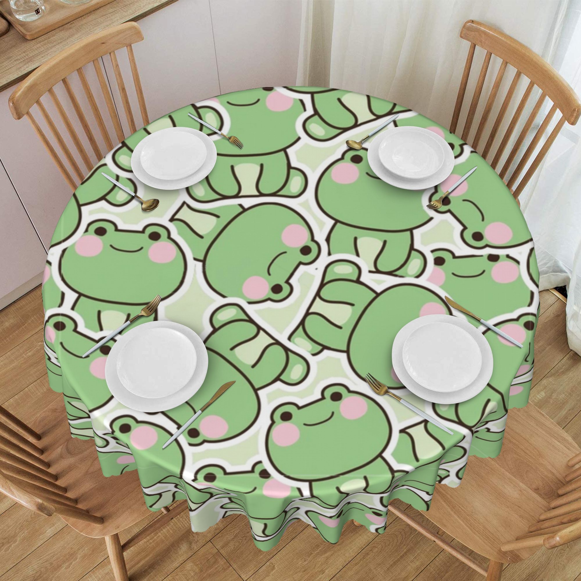Cute Frog Cartoon Pattern Circular Tablecloth Waterproof Anti Stain ...