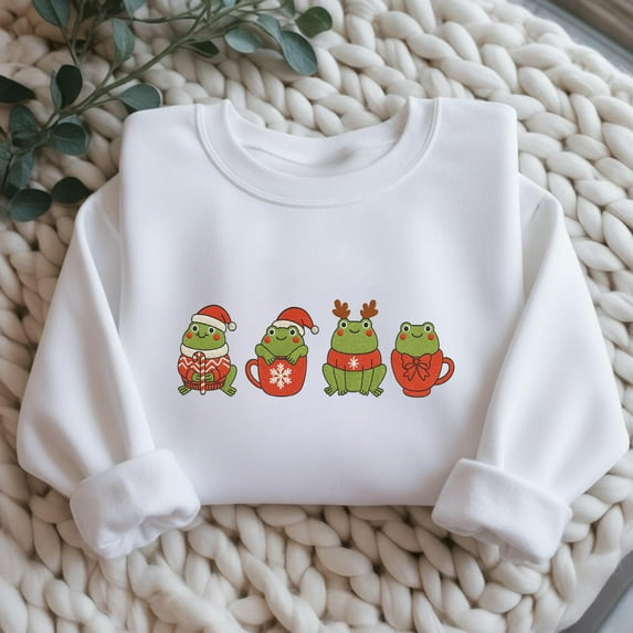 Cute Frog Christmas Tree Embroidered Sweatshirt, Funny Xmas Animal ...