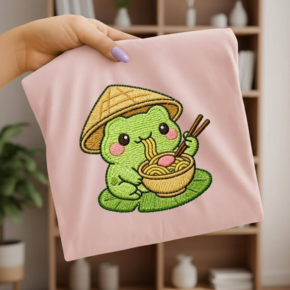 Cute Frog Eating Ramen Embroidery , Kawaii Anime Frog Machine ...