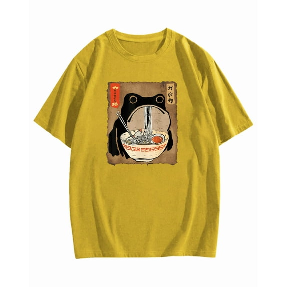 Cute Frog Eats Lamian Noodles Cotton casual T-shirt - Walmart.com