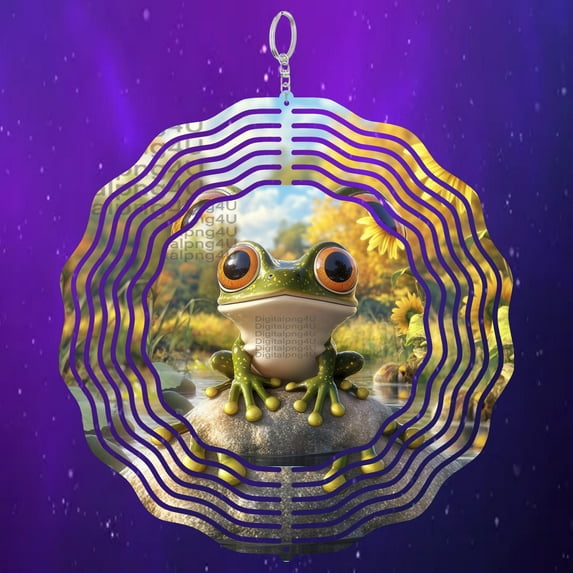 Cute Frog Fall Pond Nature 3D Wind Spinner Stainless Steel Kinetic ...