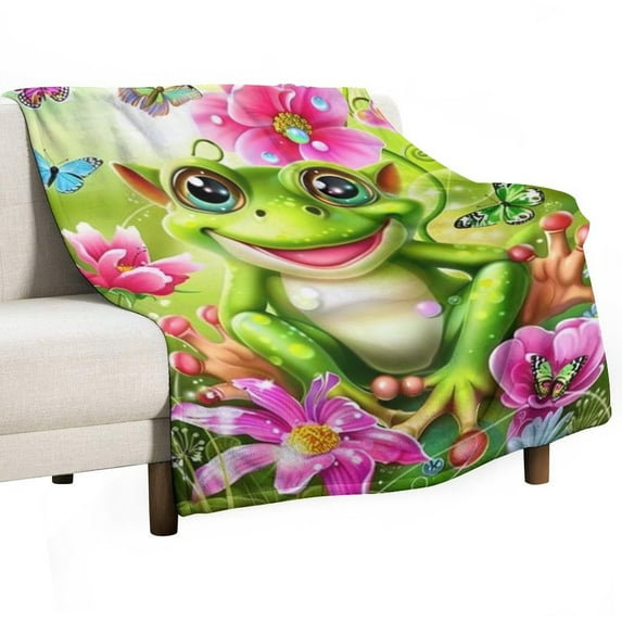 Cute Frog Floral Butterflies Throw Blanket for Women, Men - Super Soft ...