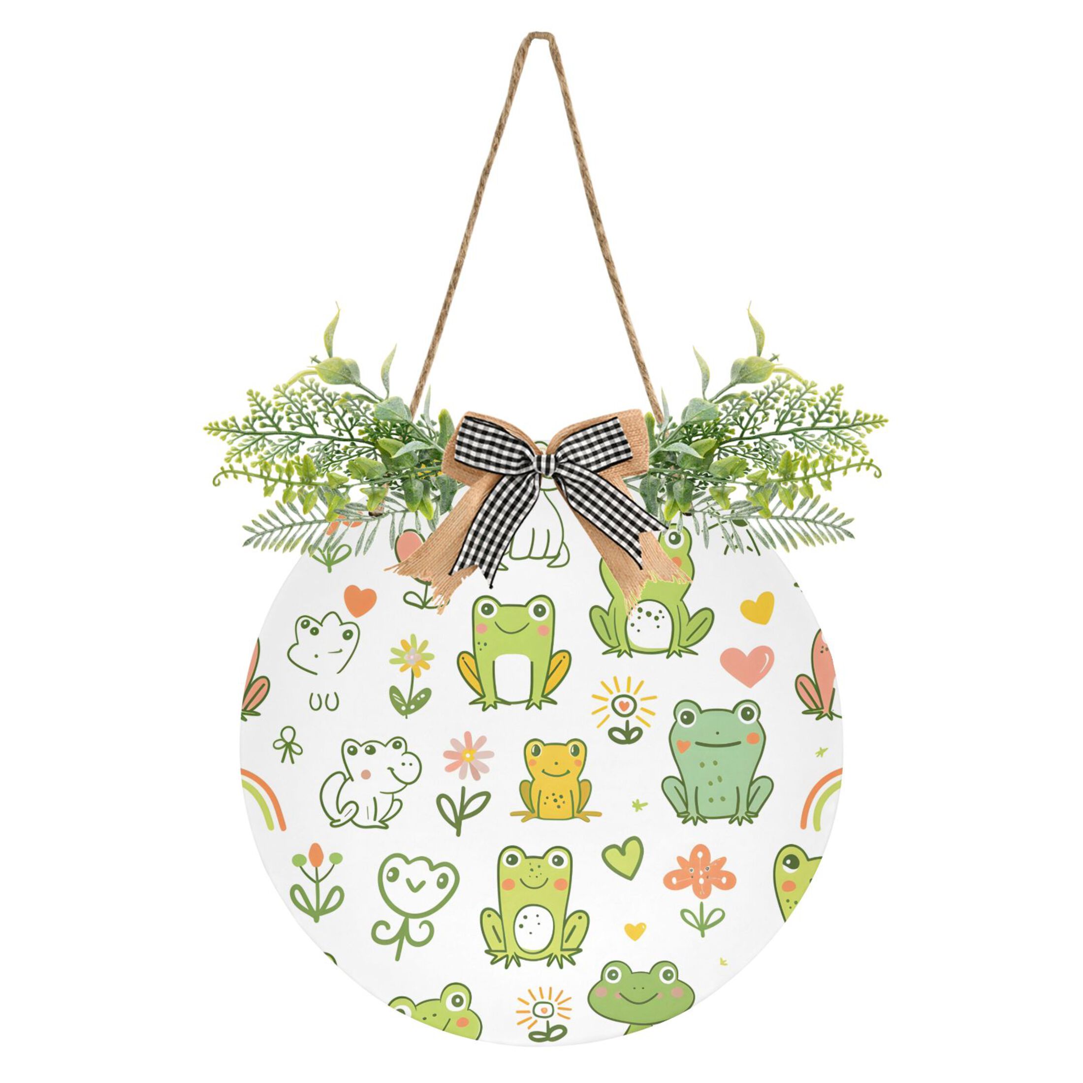 Cute Frog Flower Line Welcome Front Door Sign Round 12 inch Porch ...