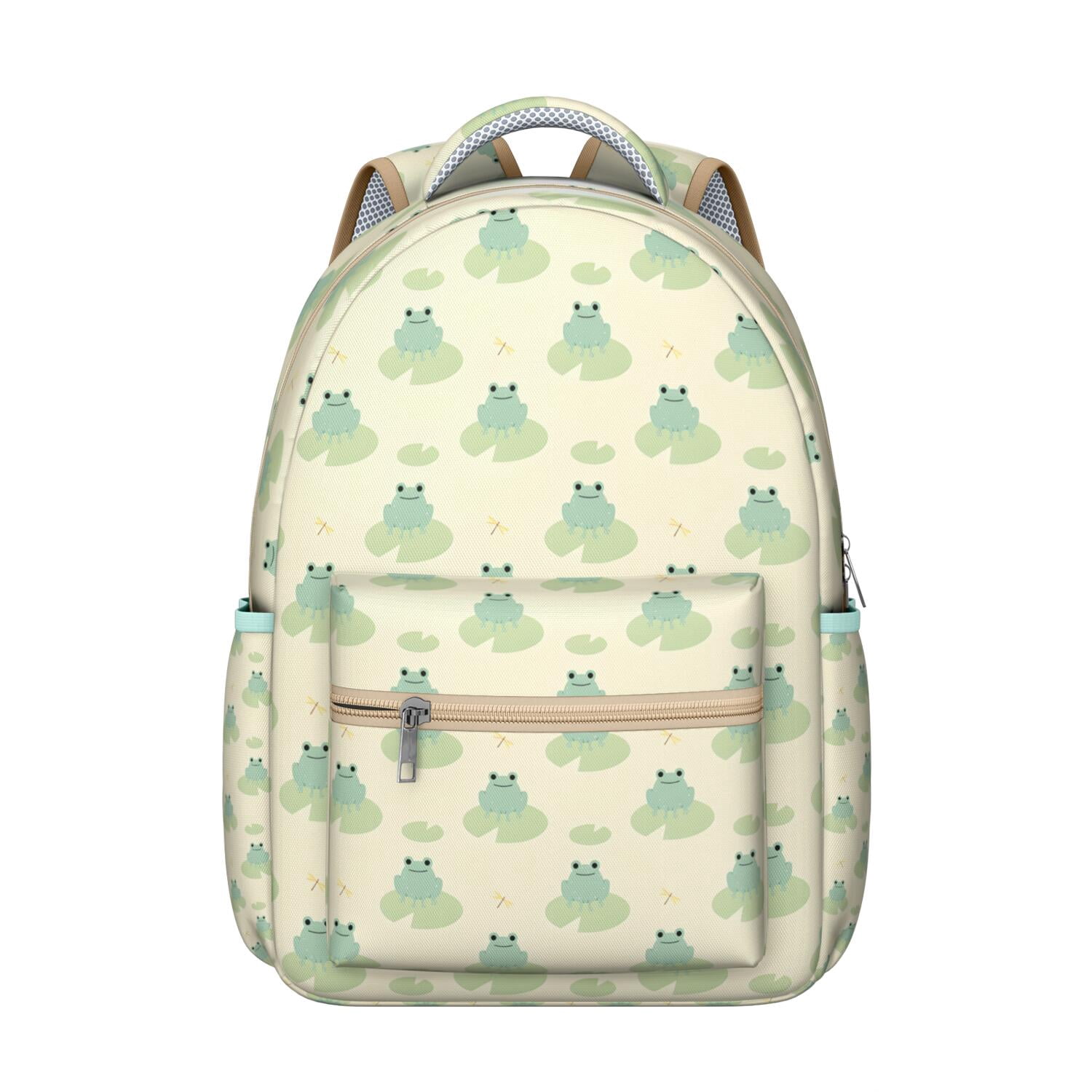 Cute Frog & Flower Print School Backpack - Waterproof Ergonomic Daypack ...