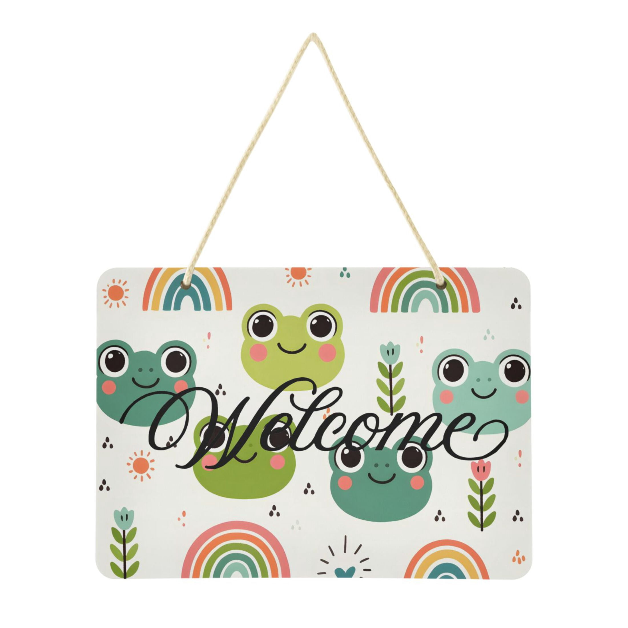 Cute Frog Head and Rainbow Welcome Sign Front Door PVC 14x10 inch ...