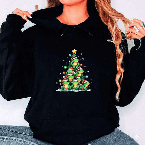 Cute Frog Hopper Holiday Tree Funny Festive Christmas Style Hoodie ...