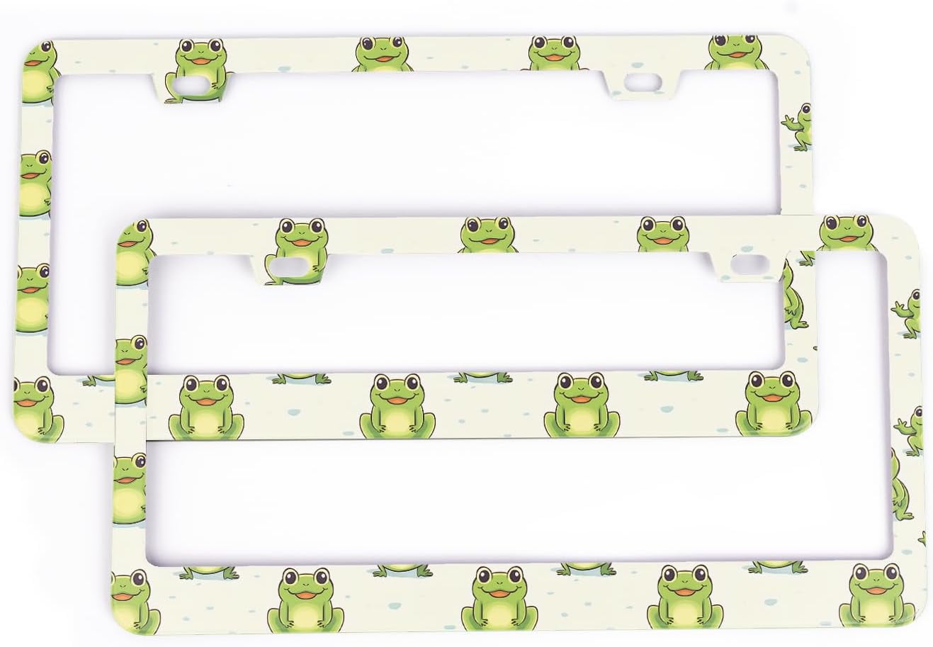 Cute Frog License Plate Frames - 2 Pack Green Frogs Car Plate Frame ...