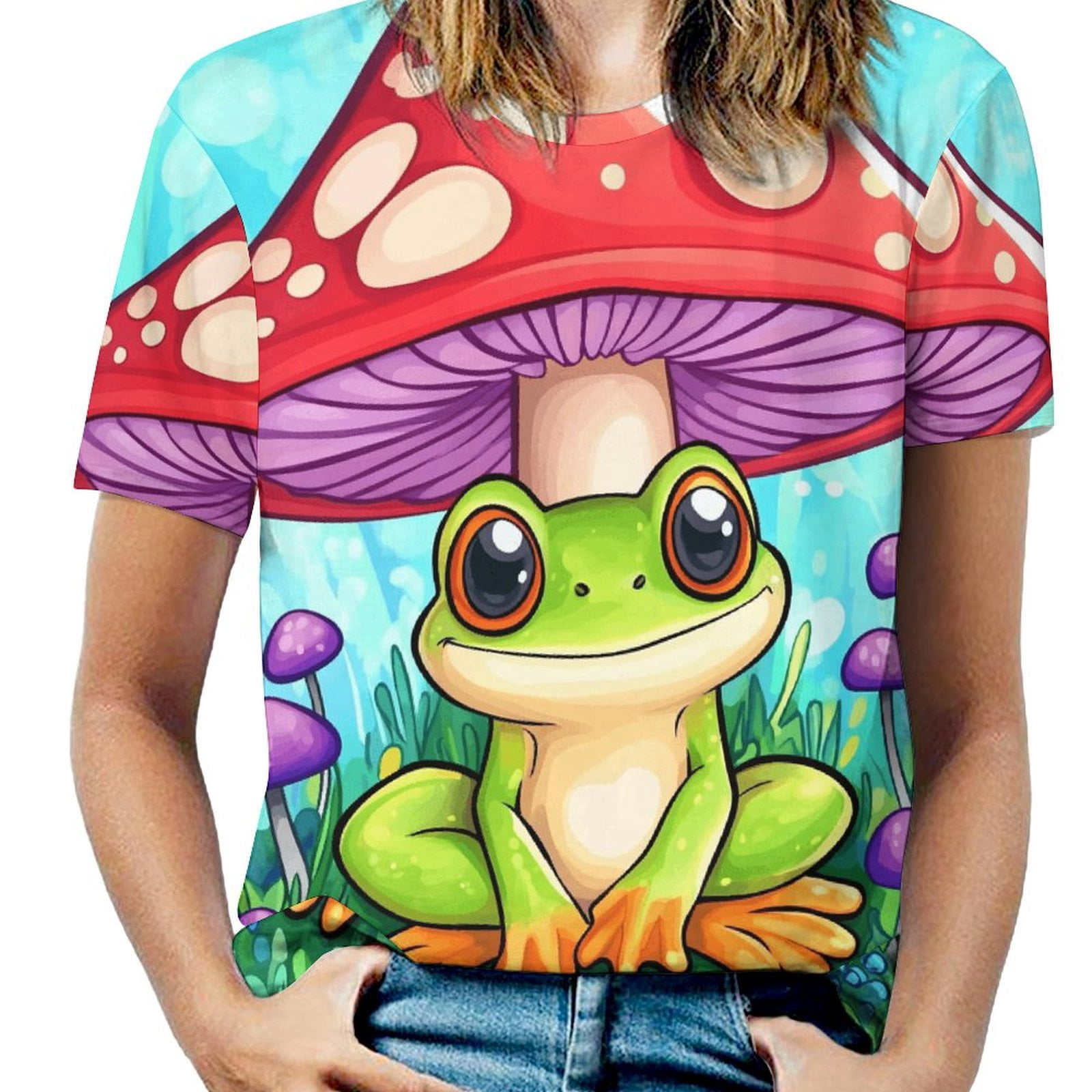 Cute Frog Mushroom Garden-1 Womens Tops Women's Fashion Casual Short ...