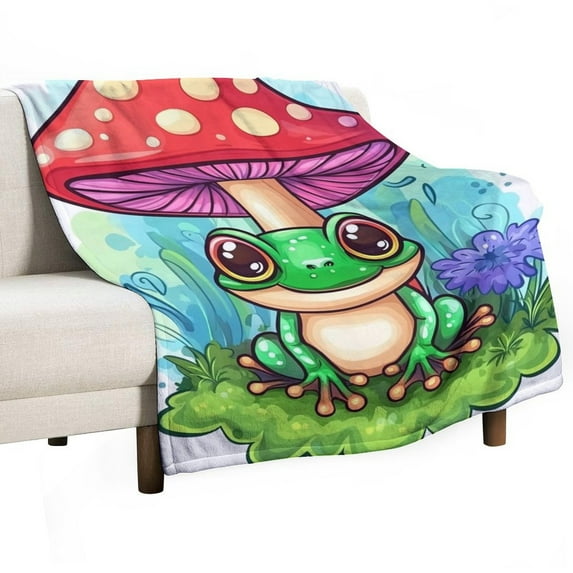 Cute Frog Mushroom Garden Print Blanket Warm Throw Blanket Soft Flannel ...