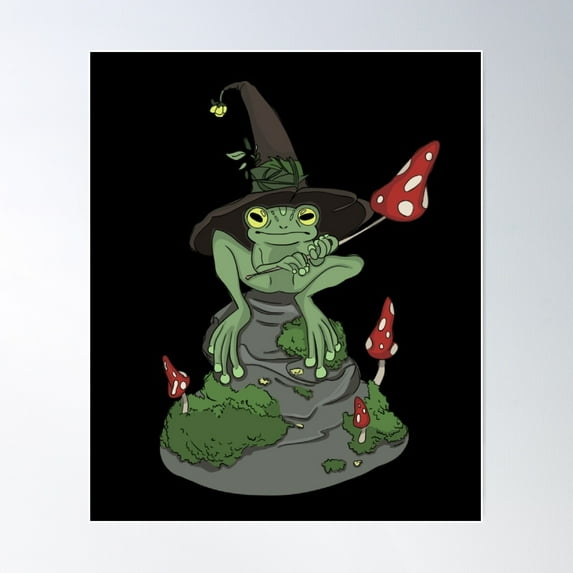 Cute Frog Mushroom Wizard Hat - Kawaii Cottagecore Aesthetic Poster ...