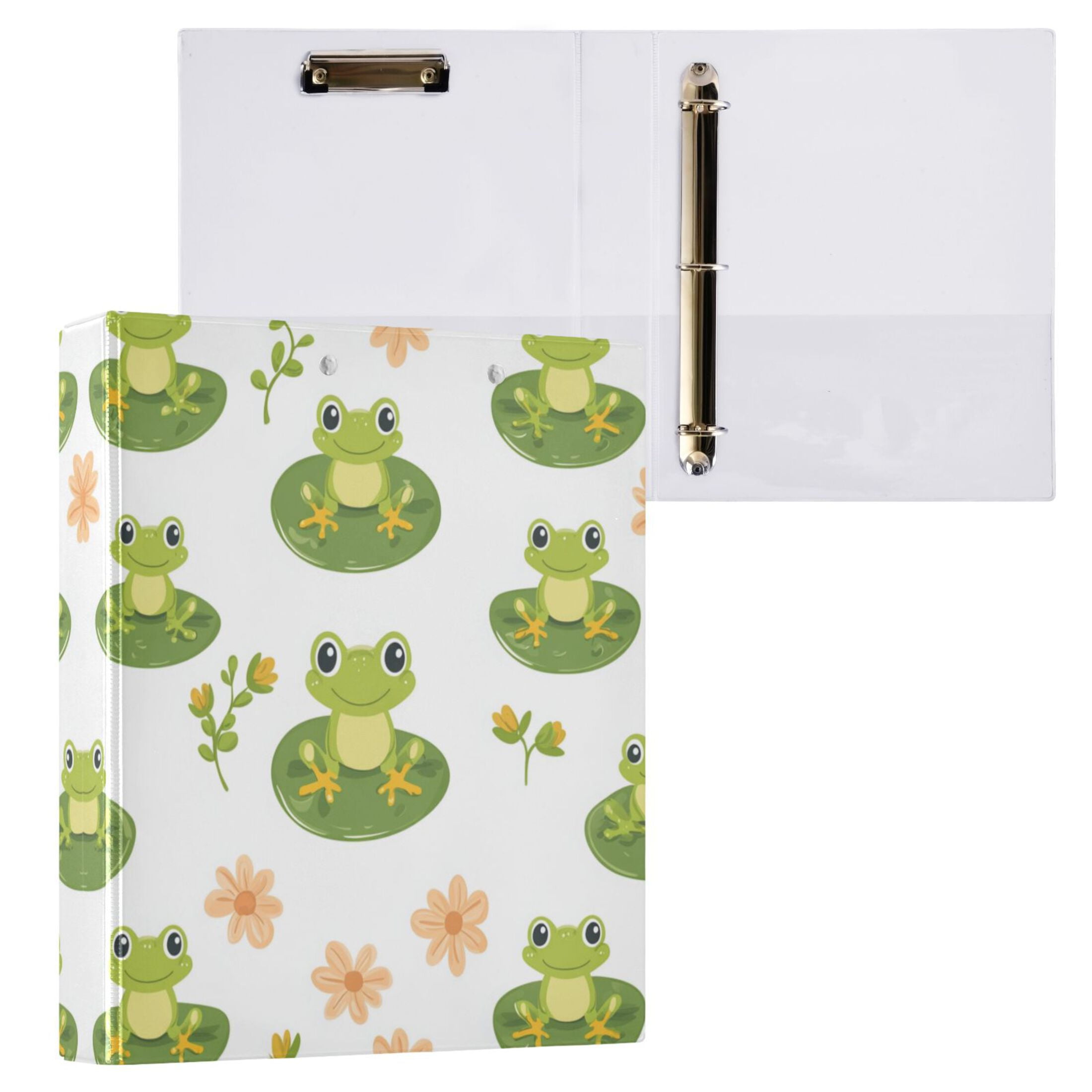 Cute Frog Pattern 3 Ring Hardcover Binders 1.5in Round Rings for Letter ...