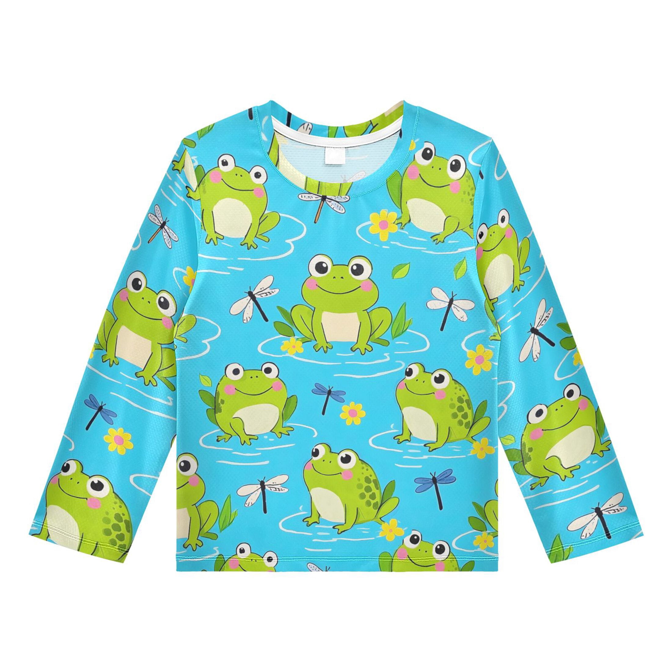 Cute Frog Pattern Boys' Rash Guard Shirts UPF 50 Plus Sun Protection ...