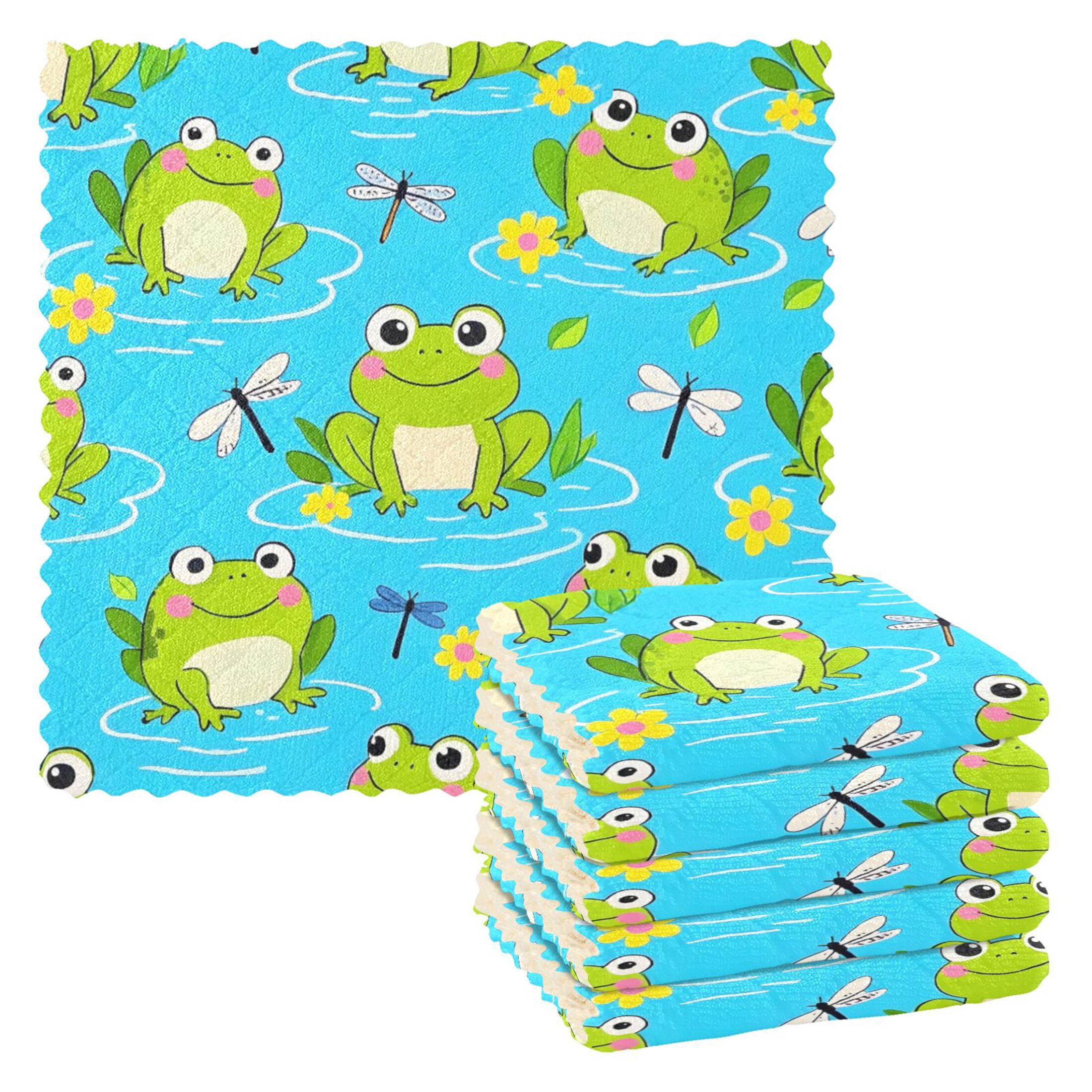 Cute Frog Pattern Dish Towels 6 Pack Kitchen Cleaning Dish Cloths ...
