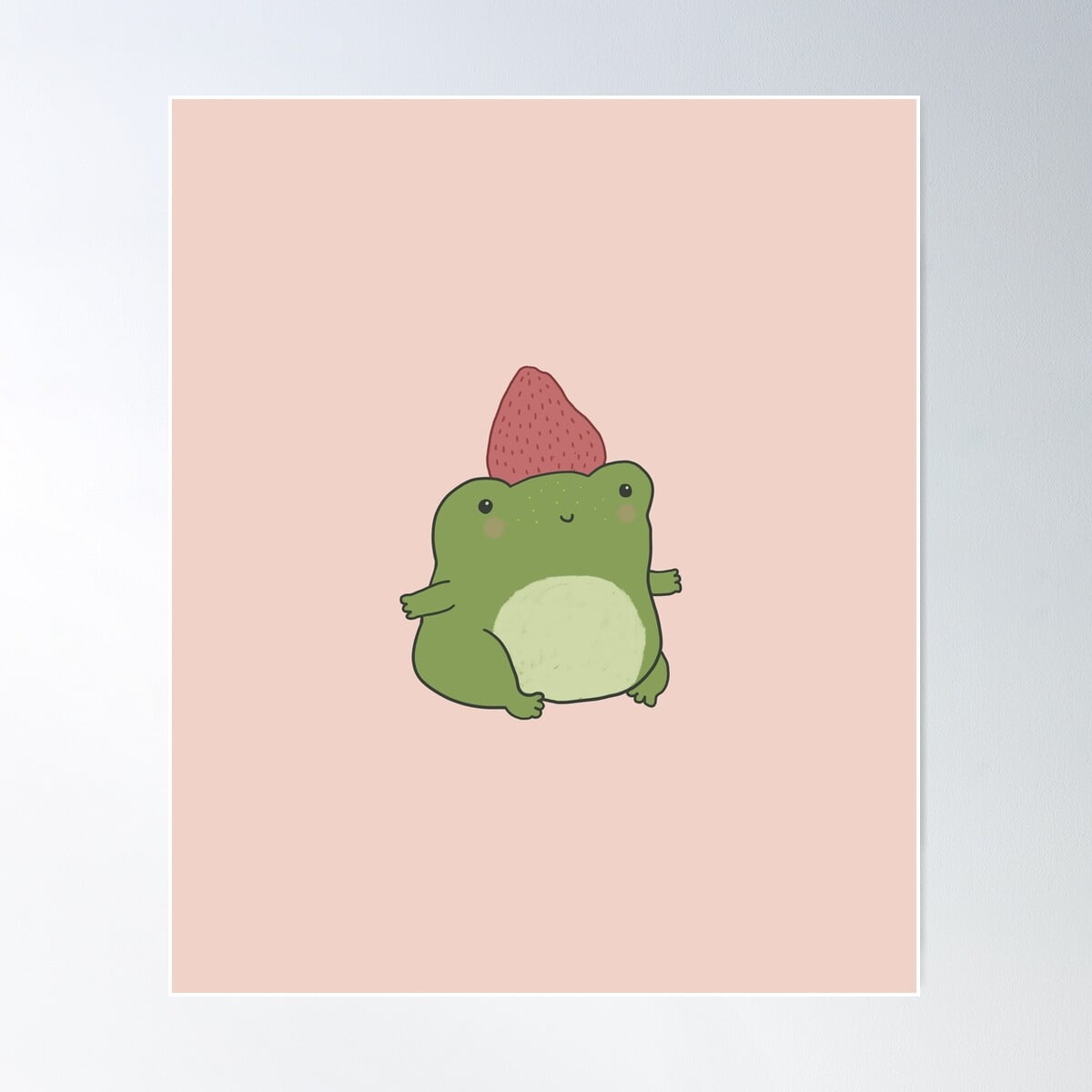 Cute Frog In Pink Strawberry Hat: Kawaii Cottagecore Aesthetic, Chubby Froge Art Poster Wall Art ...