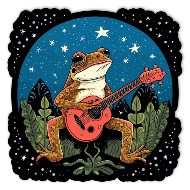 Cute Frog Playing Banjo On Log Cottagecore Aes Sticker Phone Decal ...