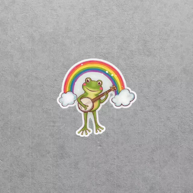 Cute Frog Playing Banjo With Rainbow Vinyl Sticker For Kids & Sphone ...