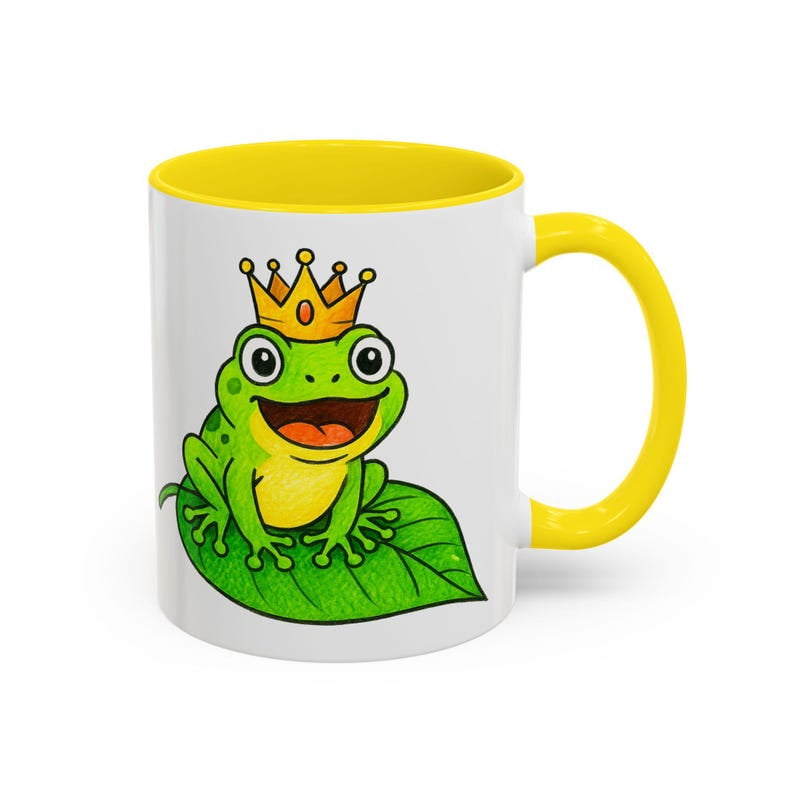 Cute Frog Prince Mug, Funny C1Artoon Frog with Crown Sitting on Leaf ...