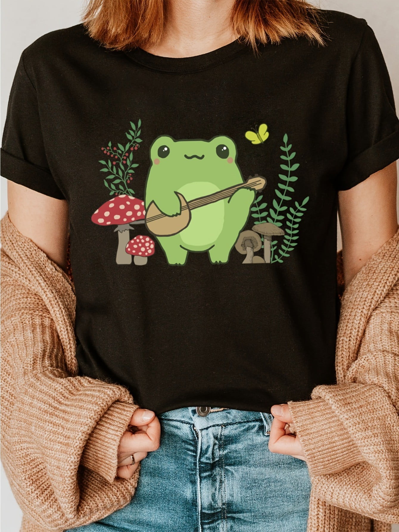 Cute Frog Print Crew Neck T-shirt, Short Sleeve Casual Top For Summer ...