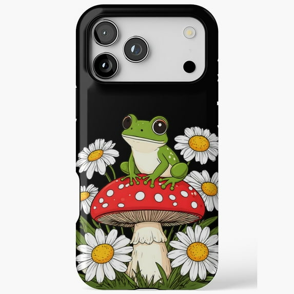 Cute Frog Sitting On Mushroom Daisies iPhone Case 11 through 17 Pro Max ...
