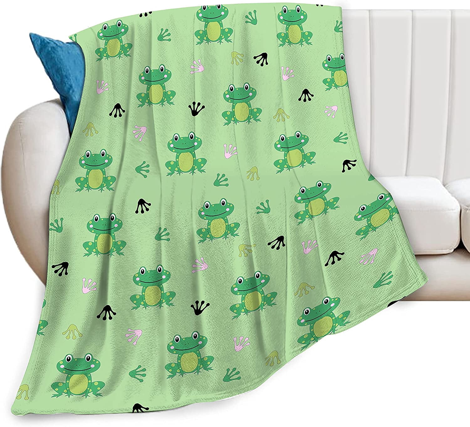 Cute Frog Throw Blanket Cozy Plush Green Flannel Fleece Ultra Soft ...