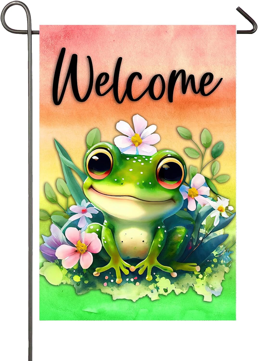 Cute Frog Welcome Garden Flag 12 X 18 inch Double Sided Spring Summer ...