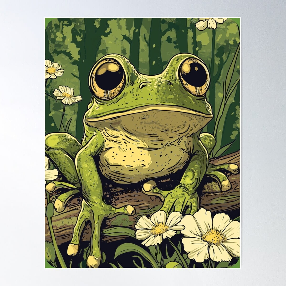 Cute Frog With Big Adorable Eyes In A Field With Cream Flowers So Hoppy ...
