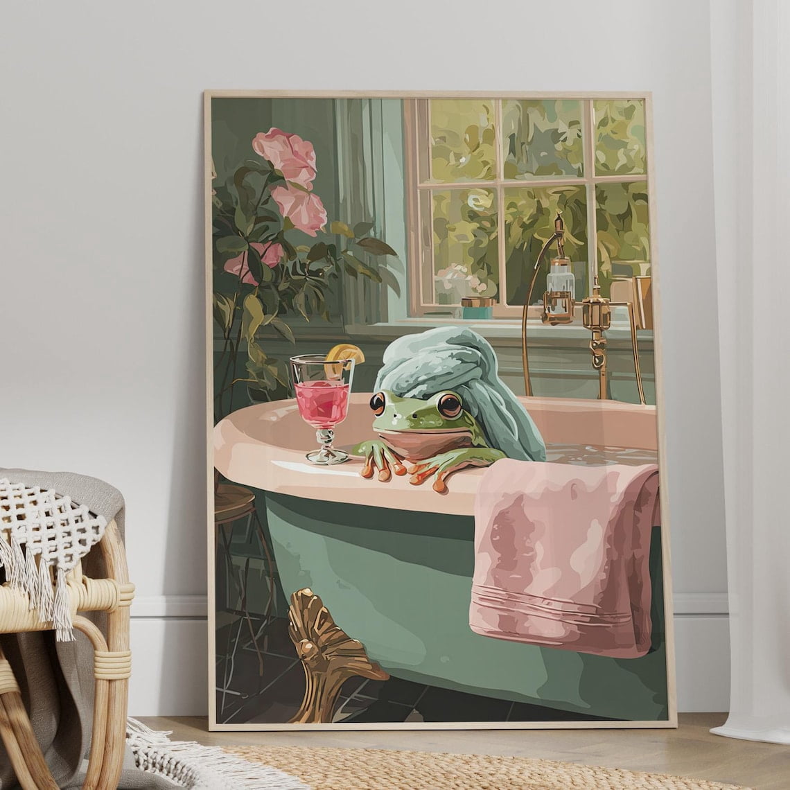 Cute Frog in Bathtub Cottagecore Frog Drink Bathroom Cozy Whimsical ...