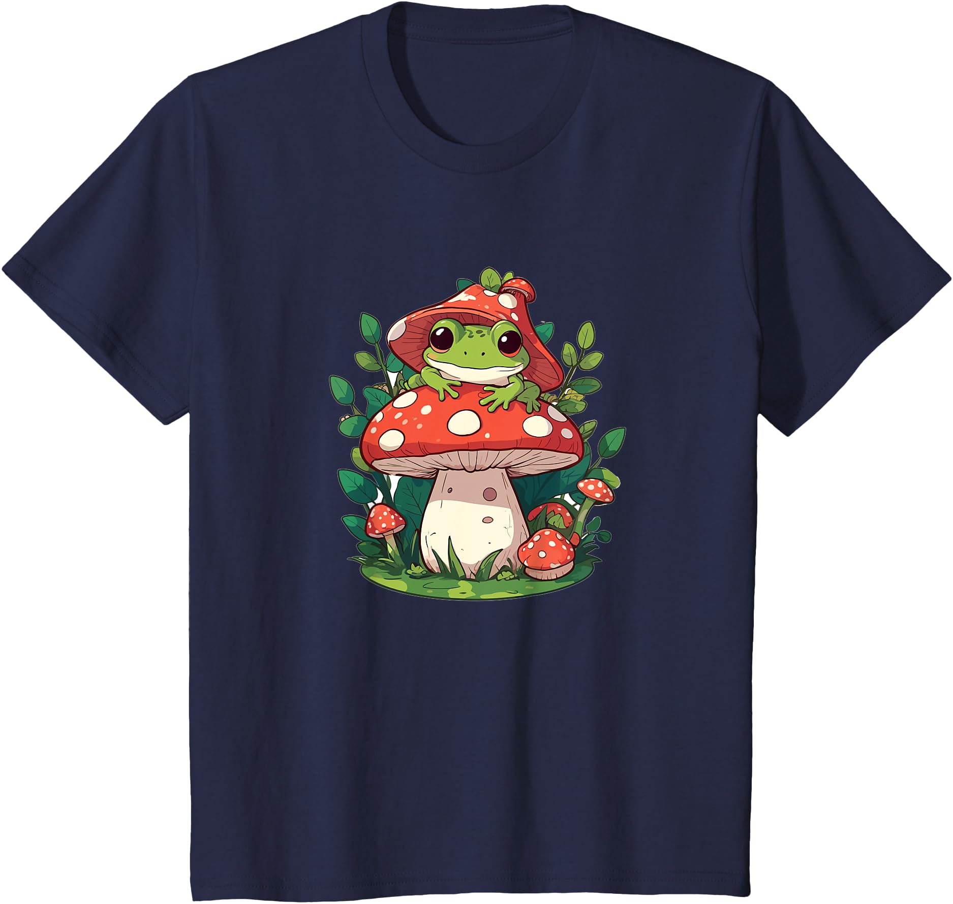Cute Frog on Mushroom Cartoon Aesthetic Art Youth Toddler T-Shirt,Navy ...